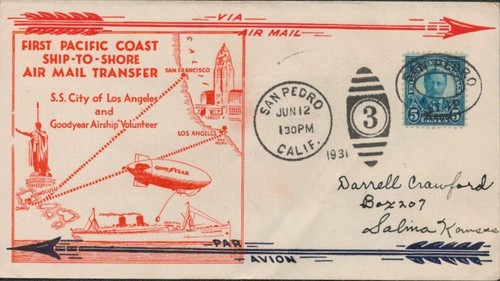 1931 San Pedro California Ship to Shore Airmail Transfer - Dirigible ...