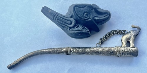 Vintage Antique Silver & Clay Elephant Pipe Very Good Condition~Rare | eBay