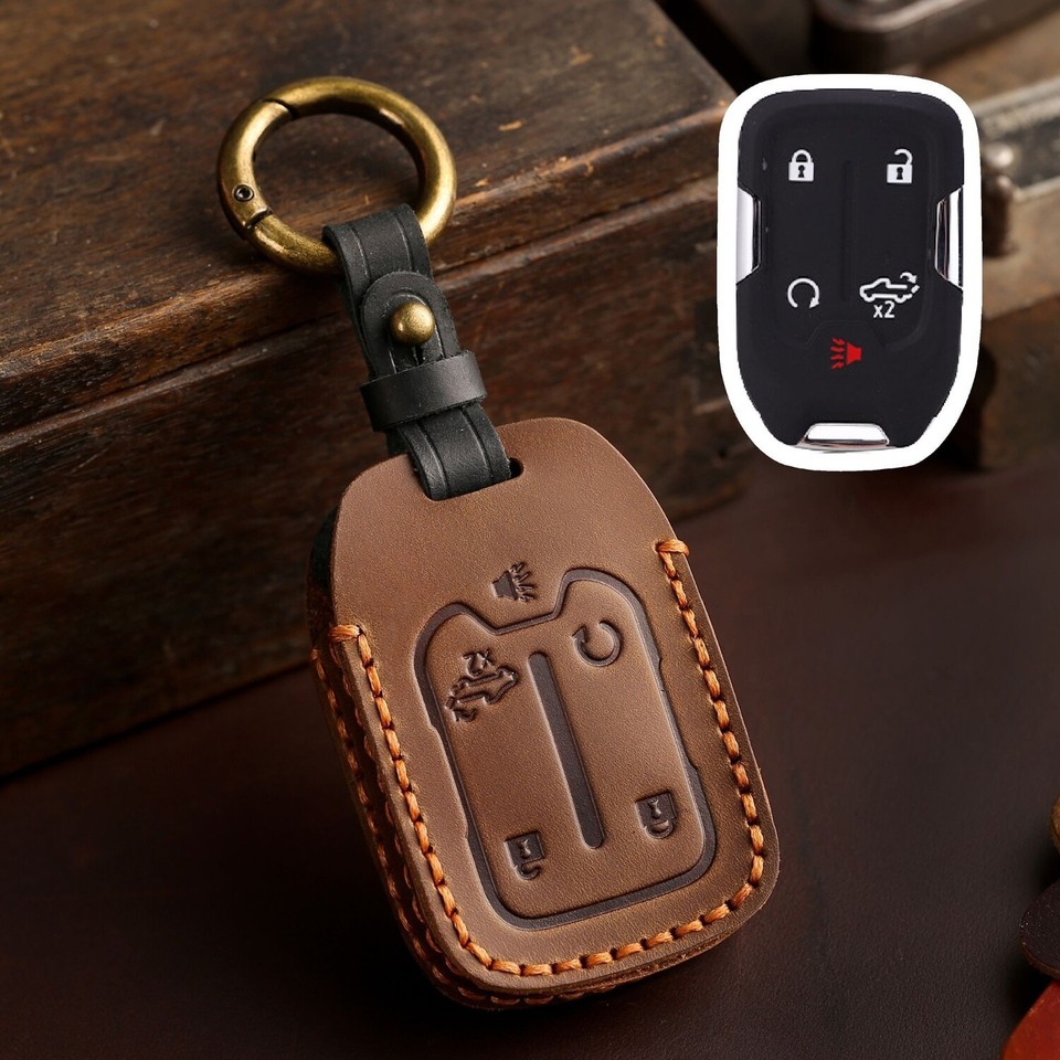 5 Button Leather Car Key Fob Case Cover Bag For Chevy Silverado ACADIA ...