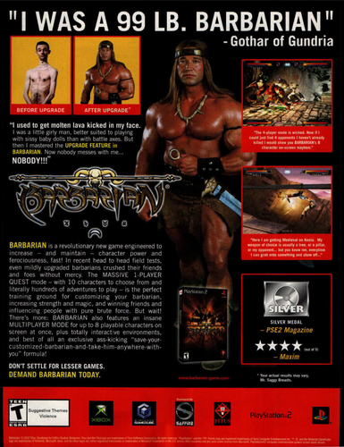Barbarian PS2 Titus Action game - Game Print Ad / Poster Promo Art 2002 ...