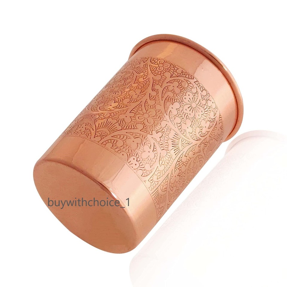 100% Pure Copper Water Glass Drinking Tumbler Cup Embossed Health ...