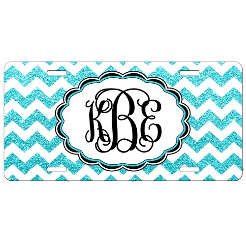 Personalized License Plate - Turquoise Glitter Chevron Monogrammed ...