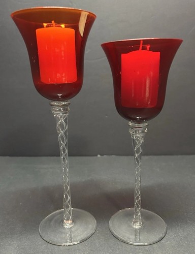 Ruby Red Glass Votive Candle Holders with Clear Stems Set of 2 | eBay