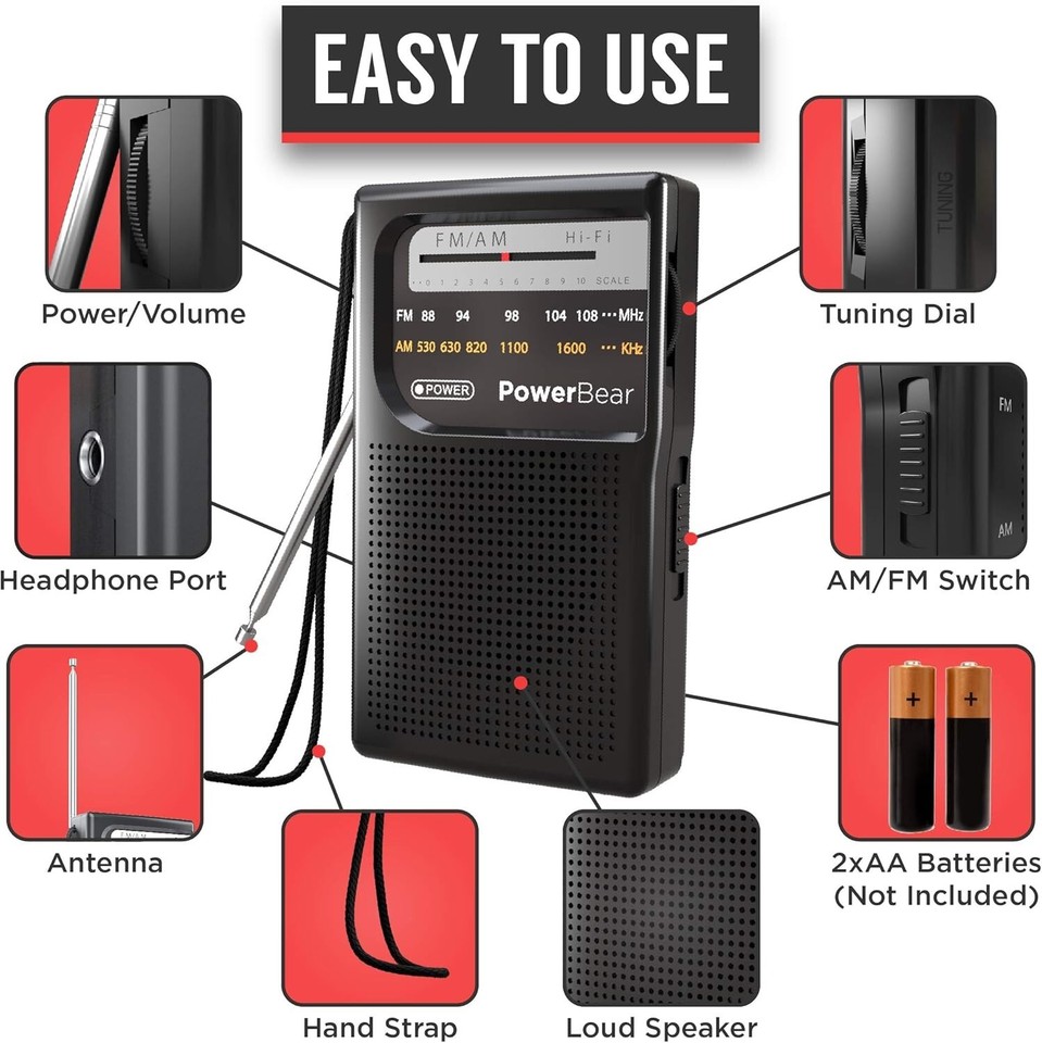 Portable AM FM Radio Compact Transistor Radio Pocket Radio Condition ...