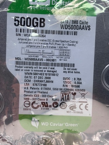Western Digital 500GB WD5000AAVS SATA 3.5" Hard Drive - WD Caviar Green ...