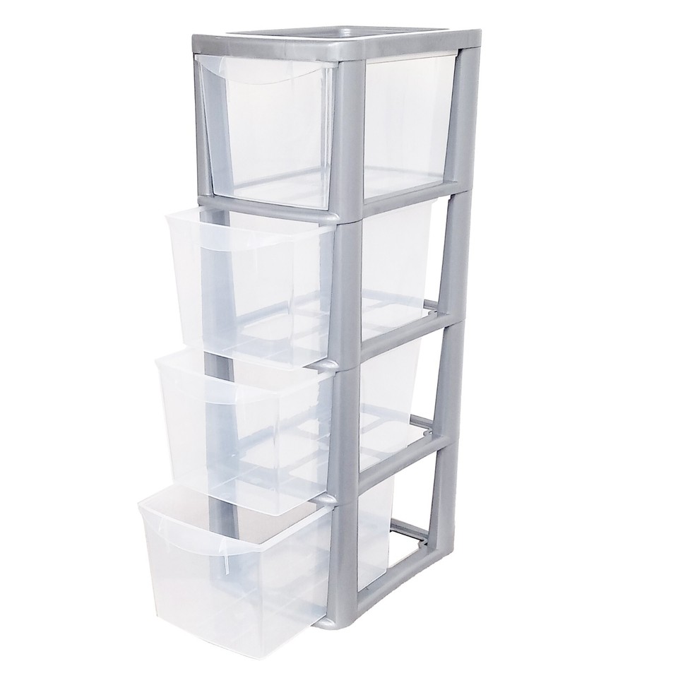 4 Drawer Plastic Storage Organizer tower unit A5 Storage Drawers ...