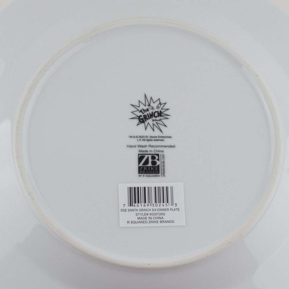 Dr Seuss Grinch Dinner Plates Set of 4 Christmas Holiday Red Gold Rim ...