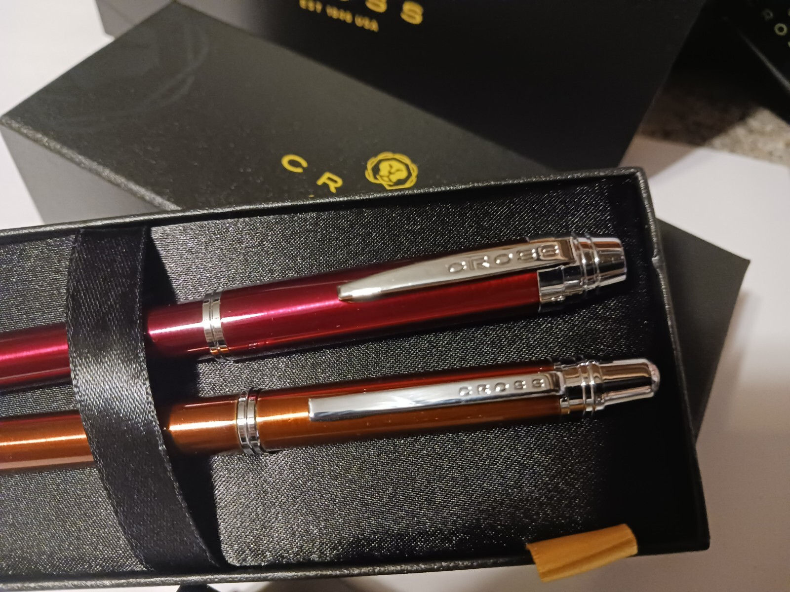 CROSS HELIOS RUBY RED CHROME FOUNTAIN PEN PENCIL SET $110 NEW ...