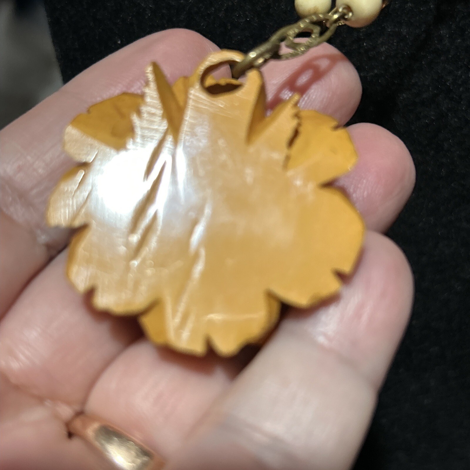 Antique Germany Carved Bakelite Rose Flower Pendant B… - Gem