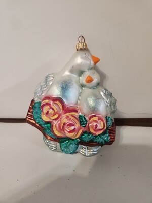 Christopher Radko Glass Christmas Ornament Lovebirds Doves Flowers ...