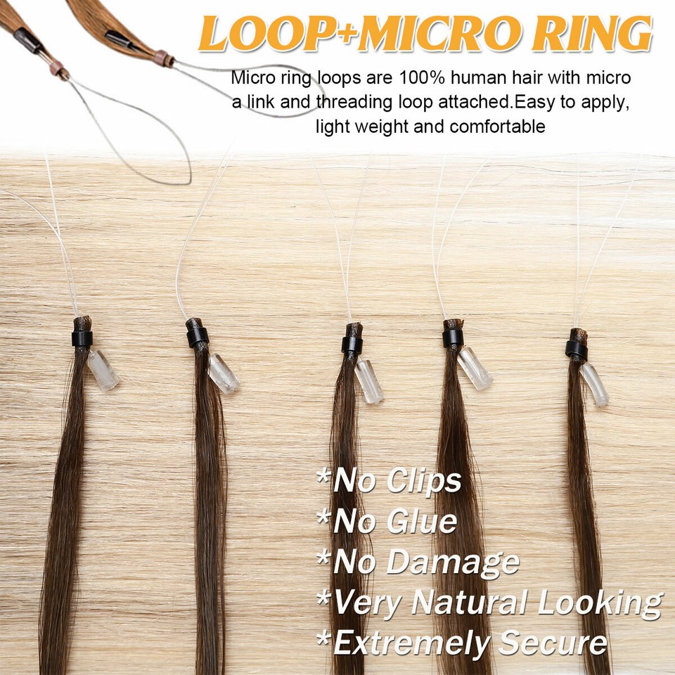 THICK Micro Ring Loop Tip Beads Link 100% Remy Human Hair Extensions ...