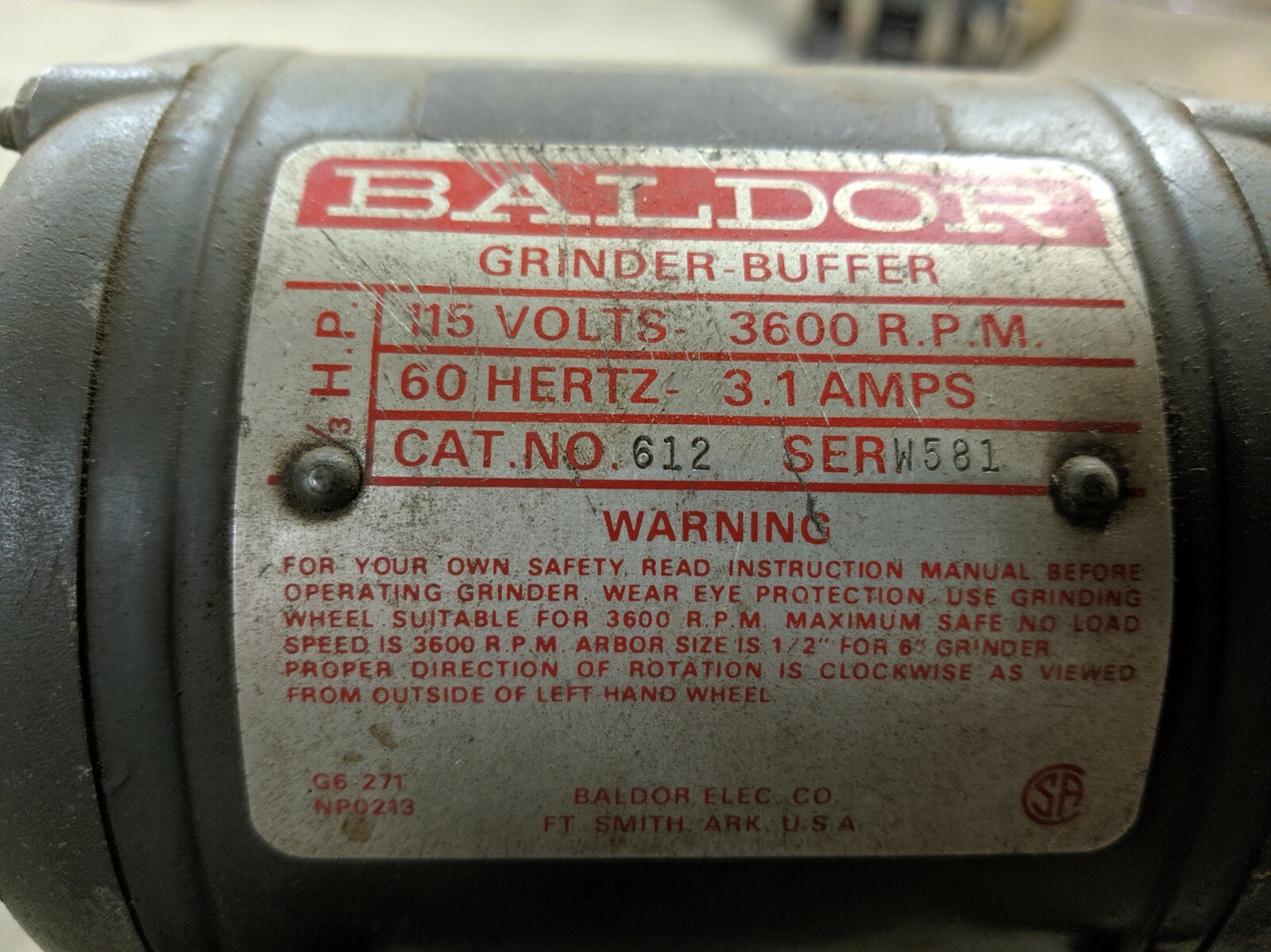 Baldor Tool Grinder-Buffer # 612, 115 Volts, 3600 RPM | eBay