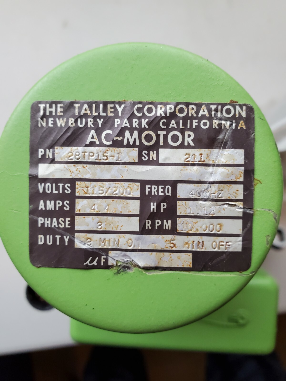 PASSENGER DOOR ACTUATOR/MOTOR PN 1281T100-29 TALLEY/TELAIR ...