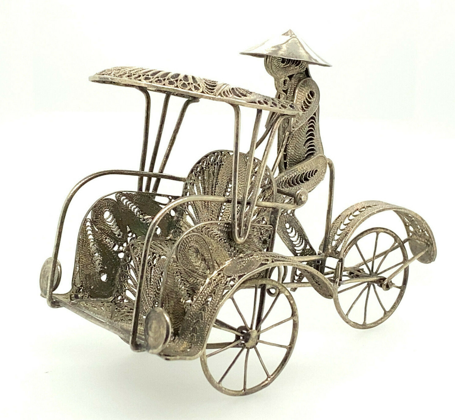 Sterling Silver Antique Filigree Rickshaw Figurine Chinese Export c ...