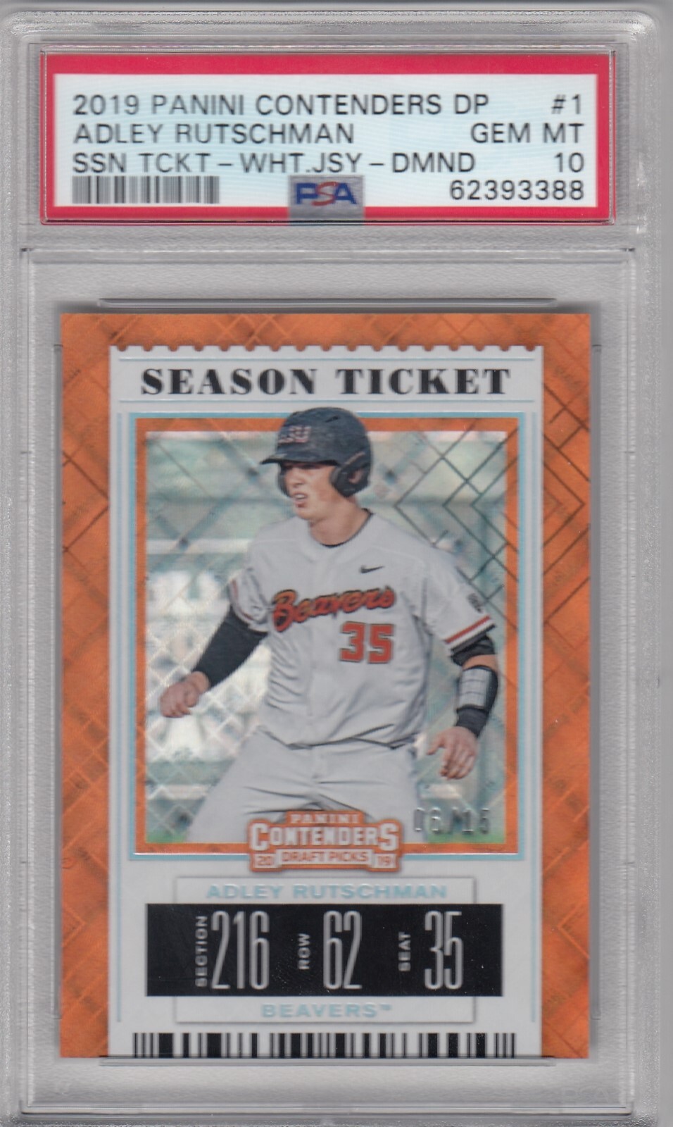 2019 PANINI CONTENDERS ADLEY RUTSCHMAN ORIOLES DIAMOND TICKET #D15 PSA ...