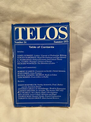 Telos Quarterly: Sociology Magazine No.24 Summer 1975 Marxist socialist ...