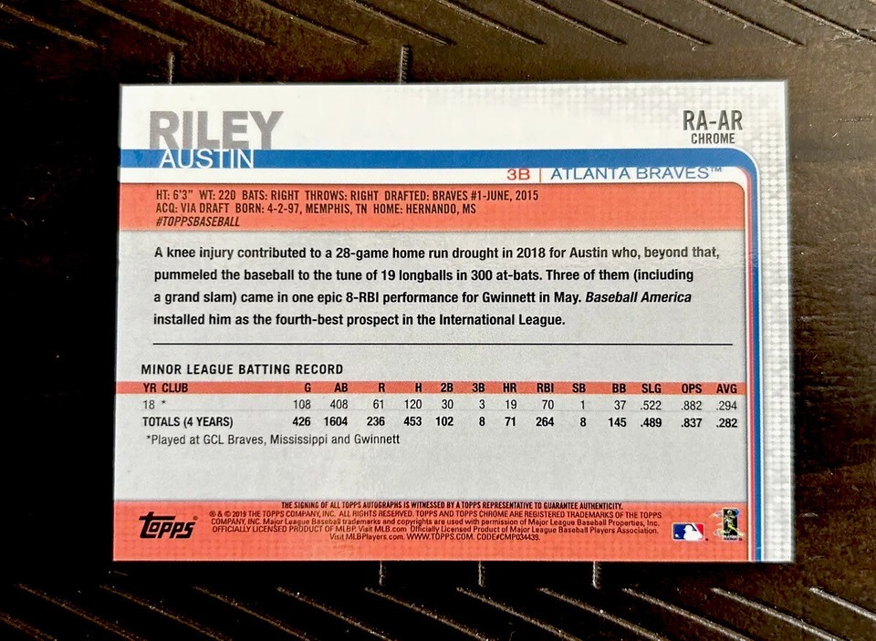 Austin Riley 2019 Topps Chrome Auto #RA-AR RC Atlanta Braves | eBay