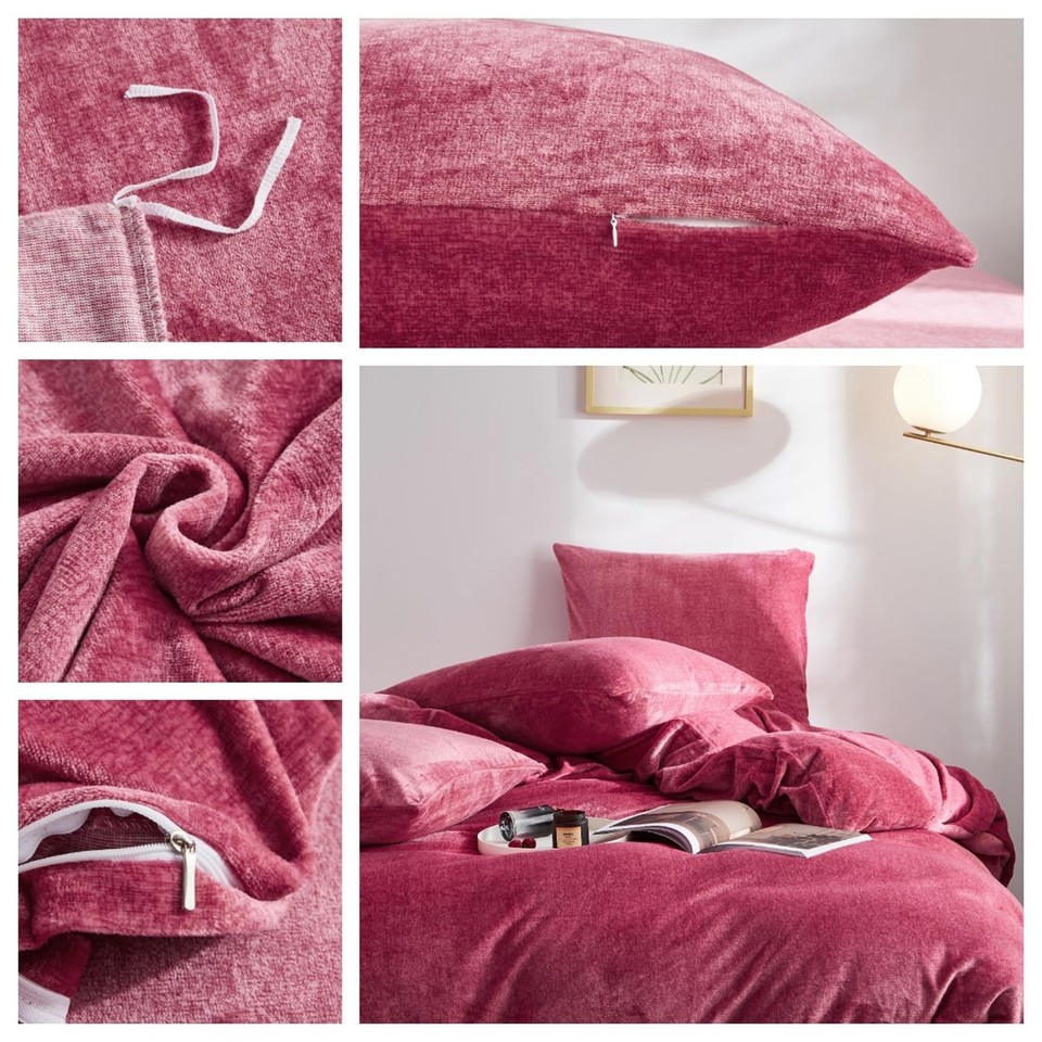 YASMENG Fluffy Velvet Duvet Cover Set Red King Size Fall Winter Soft ...