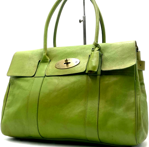 Mulberry Bayswater Tote Bag Green Leather Postman's Lock Tree Logo ...