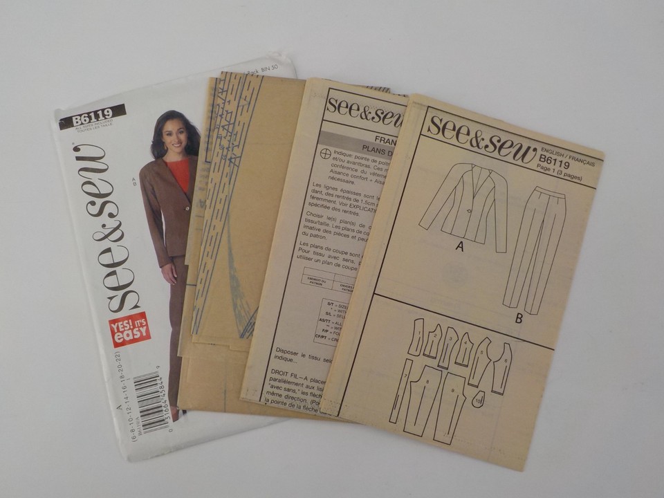 SEE & SEW PATTERN B6119 MISSES SZS 6-22 JACKET PANTS SUIT SET UNCUT ...