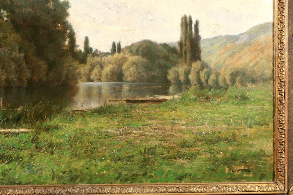 EMILE FOUBERT (1848-1911) HUGE SIGNED FRENCH OIL CANVAS - RIVER ...