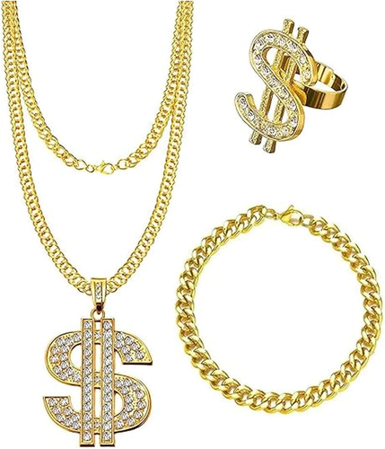 Gold Chain Necklace Dollar Sign Jewelry Set 90S Outfit Accessories for ...