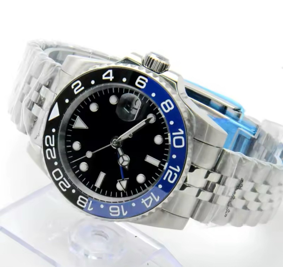 CUSTOM NH34 WATCH MOD “Batman” DIVER GMT 40 MM AUTOMATIC SILVER ...