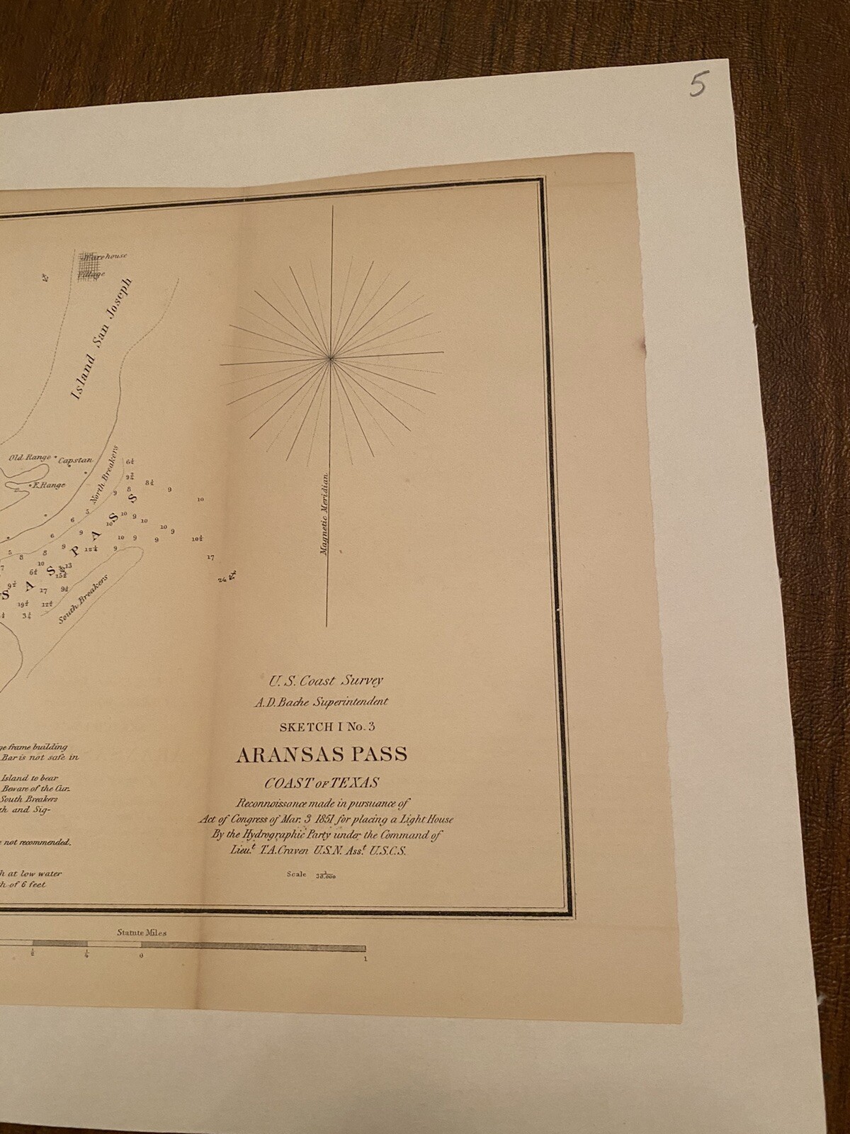 Rare 1851, US Survey Map, AD Bache. Aransas Pass & Mustang Island Coast ...