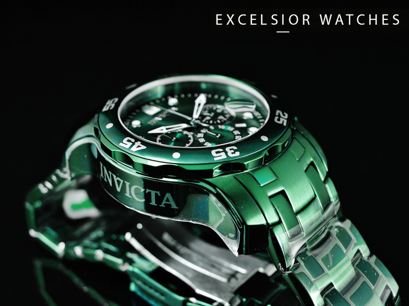 Invicta Men's 48mm Pro Diver SCUBA Chronograph GREEN DIAL Green Tone SS ...