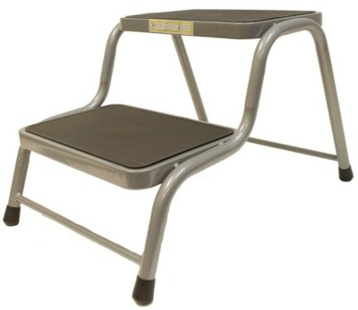 Double Step Caravan, Car Van & Motorhome Stool Silver Steel Rubber Non ...