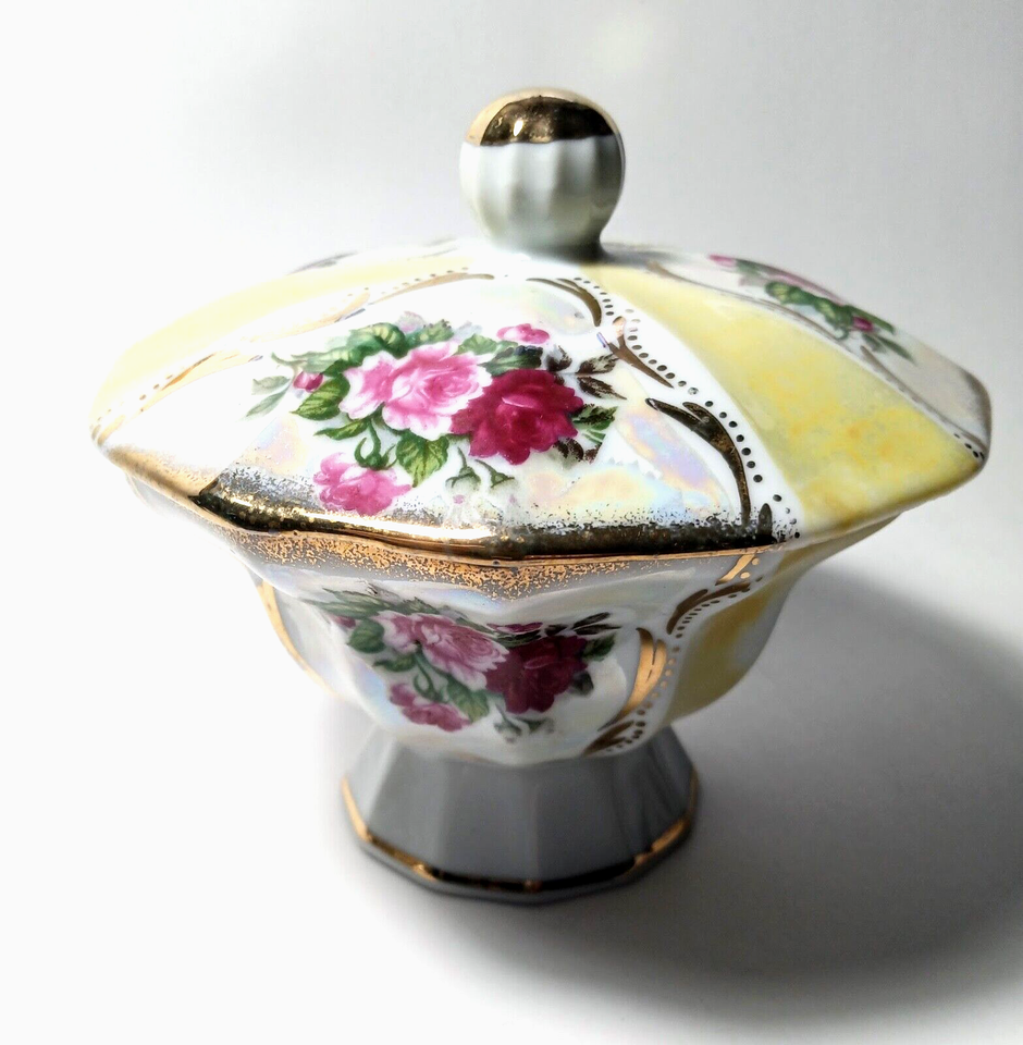 Lipper & Mann Candy Trinket Rose DishLid Pretty Porcelain Roses Gold ...