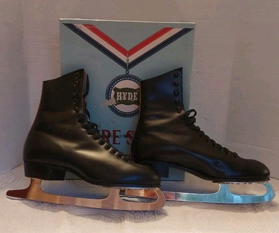 Men's Vintage Hyde Black Leather Figure Ice Skates w/ MK Blades Size 9. ...