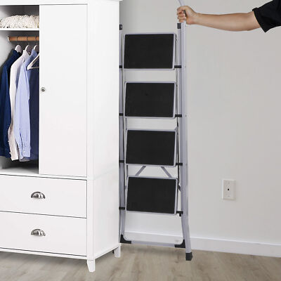 4 Step Ladder Foldable Stool Ladder Non-Slip Steel platform Steps Home ...