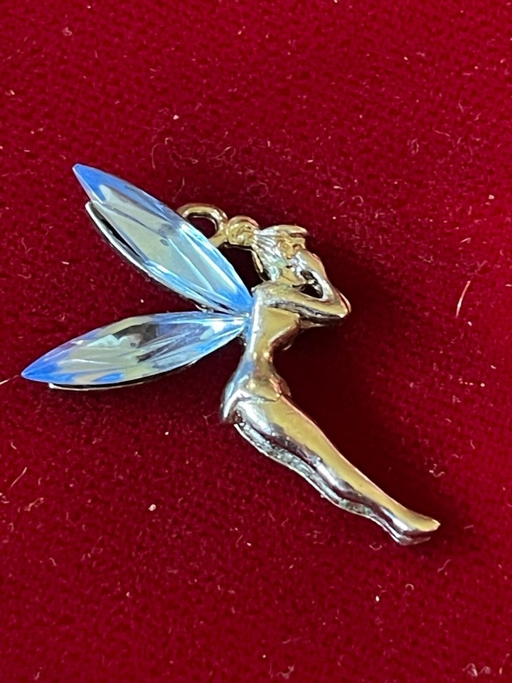 Charm Fairy Tinkerbell Blue Rhinestone Crystal Sparkling Wings Silver ...