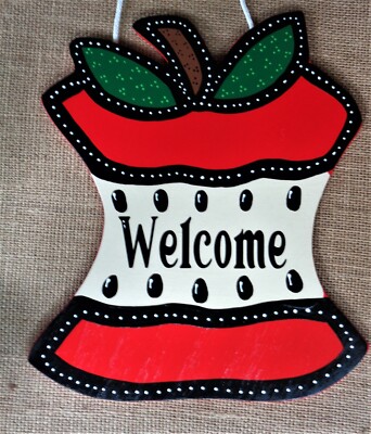 WELCOME APPLE CORE SIGN Wall Art Door Plaque Hanger Kitchen Fruit | eBay