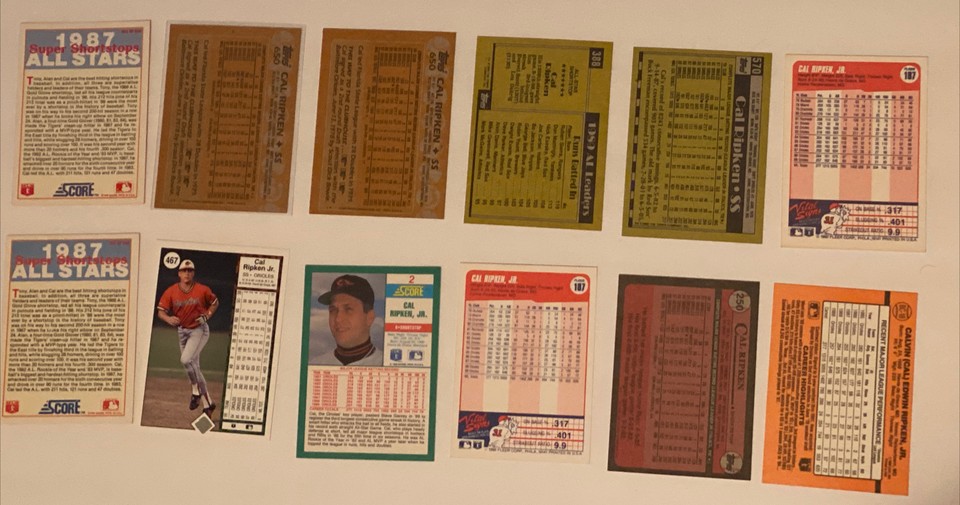 Cal Ripken Jr 8 Card lot- Rare Cards From The 80s And 90s Topps Orioles ...