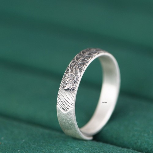 Women Pure 999 Fine Silver Band Men Lucky Retro Carved Coin Dragon Ring ...