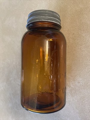 Vintage WAN ETA COCOA BOSTON Ball jar w/zinc lid Brown seed bubbles NO ...