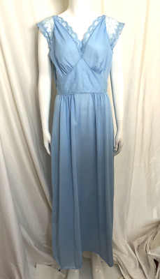 Vintage Lorraine Long Blue Nightgown Nylon w Lace Size 38 ~Medum 1940s ...