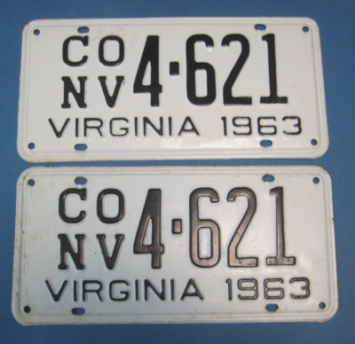1963 Virginia Convertible use License Plates matched pr new never used ...