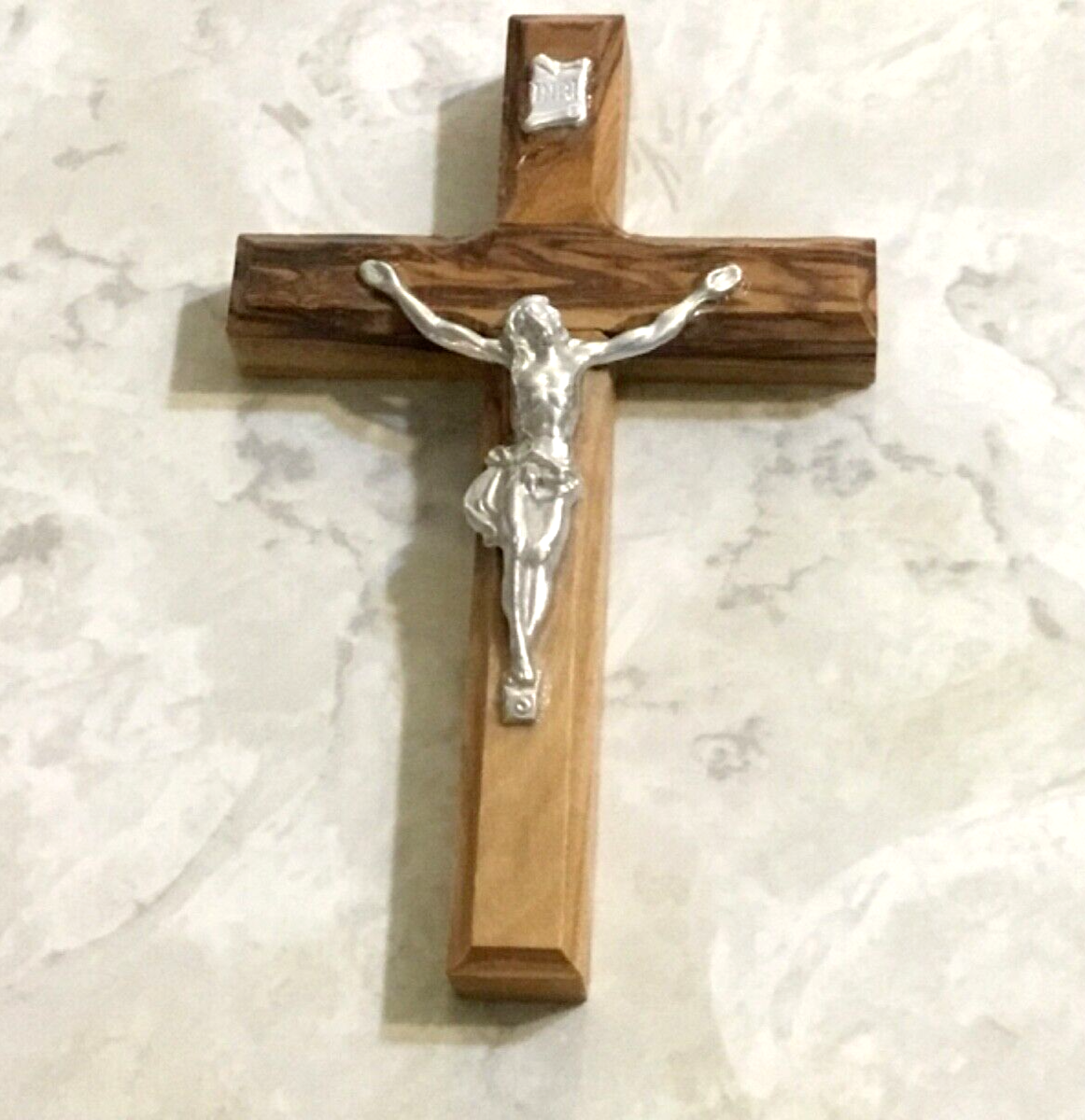 Small 4" Wooden Cross Silver Color Jesus Hole in Back to Hang Made in ...