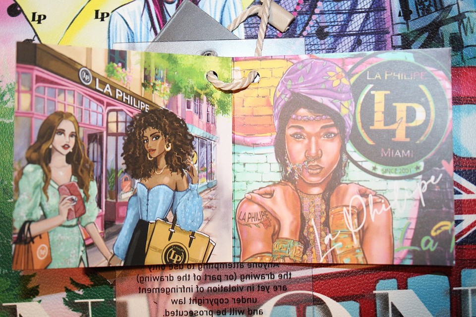 LP La Philipe Purse "Umbrella in London" Handbag Red Large Bag Black ...