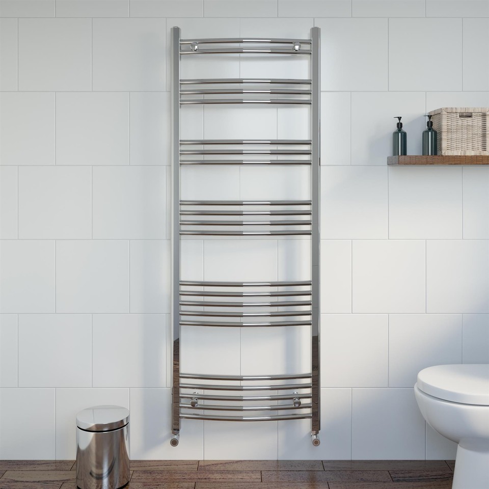 Modern Bathroom 1600 x 600mm Heated Towel Rail Radiator Curved Chrome ...