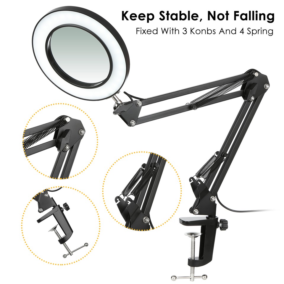 Magnifying Lamp Hands-Free Adjustable Arm Magnifier for Close Work ...
