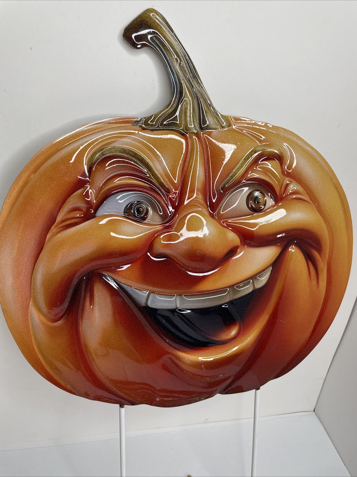 2 Metal Halloween Pumpkin Yard Stakes Scary Face JOL New | eBay