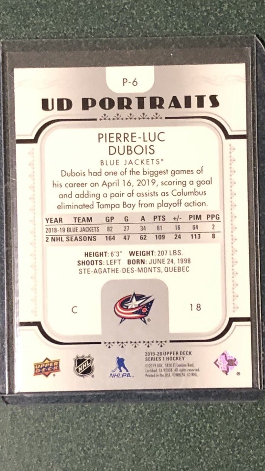 2019/20 UD Portraits #P-6 Pierre-Luc Dubois Washington Capitals Mint ...