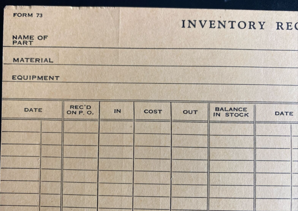 Vtg Yellow "Inventory Record" Index Cards 8"x 5" Dbl Sided 43 Count ...