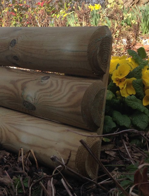 3 X 21cm High Horizontal Wooden Log Panels - Garden Border Board Lawn ...
