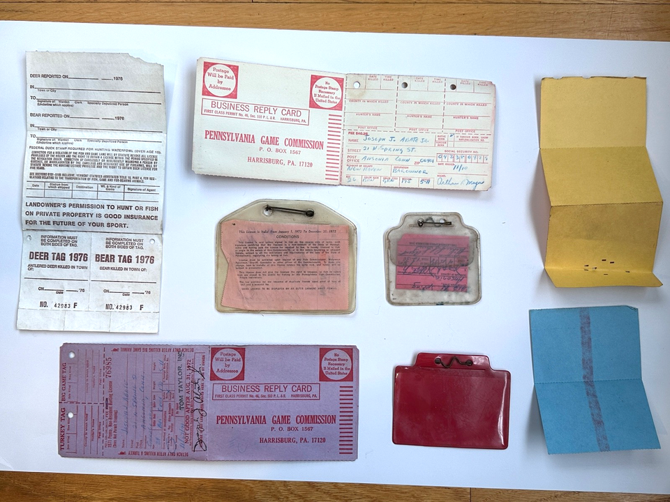 LOT VINTAGE HUNTING & FISHING LICENSES 1970s Bear Fishing Deer Fishing ...