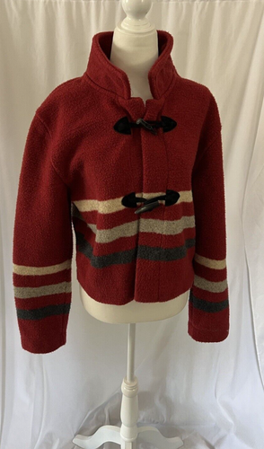 County Clothing Co Toggle Colorblock Striped Coat Jacket Red Cream Gray ...